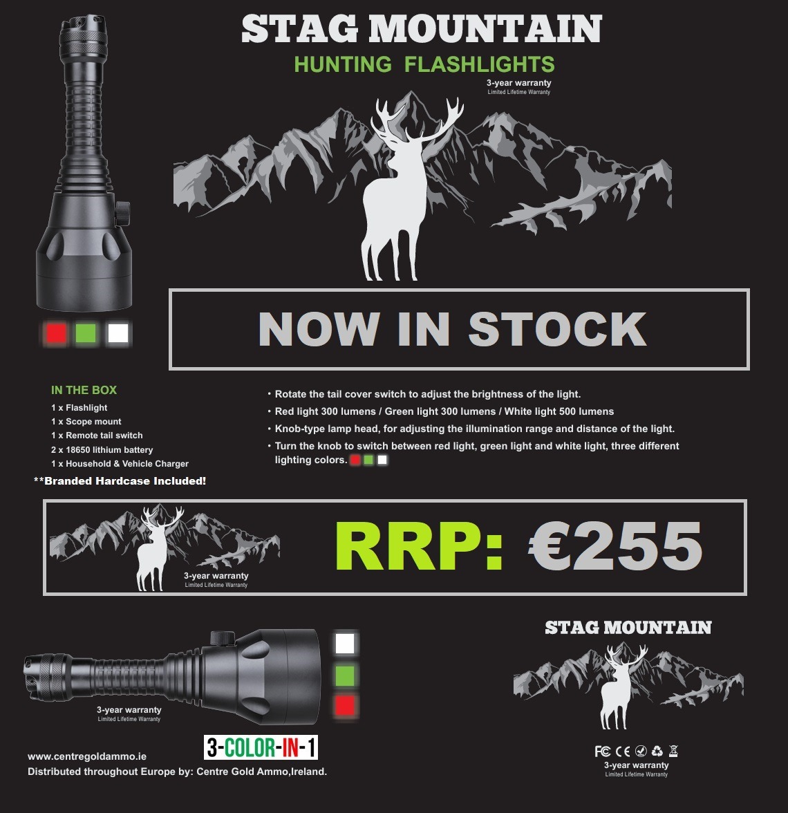 STAG MOUNTAIN TRI-LED R/W/G Gun Light | Centre Gold Ammo
